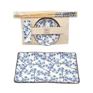 SH Home | Dining | Sh Home 5piece Ceramic Sushi Plate Set Blue Sakura ...
